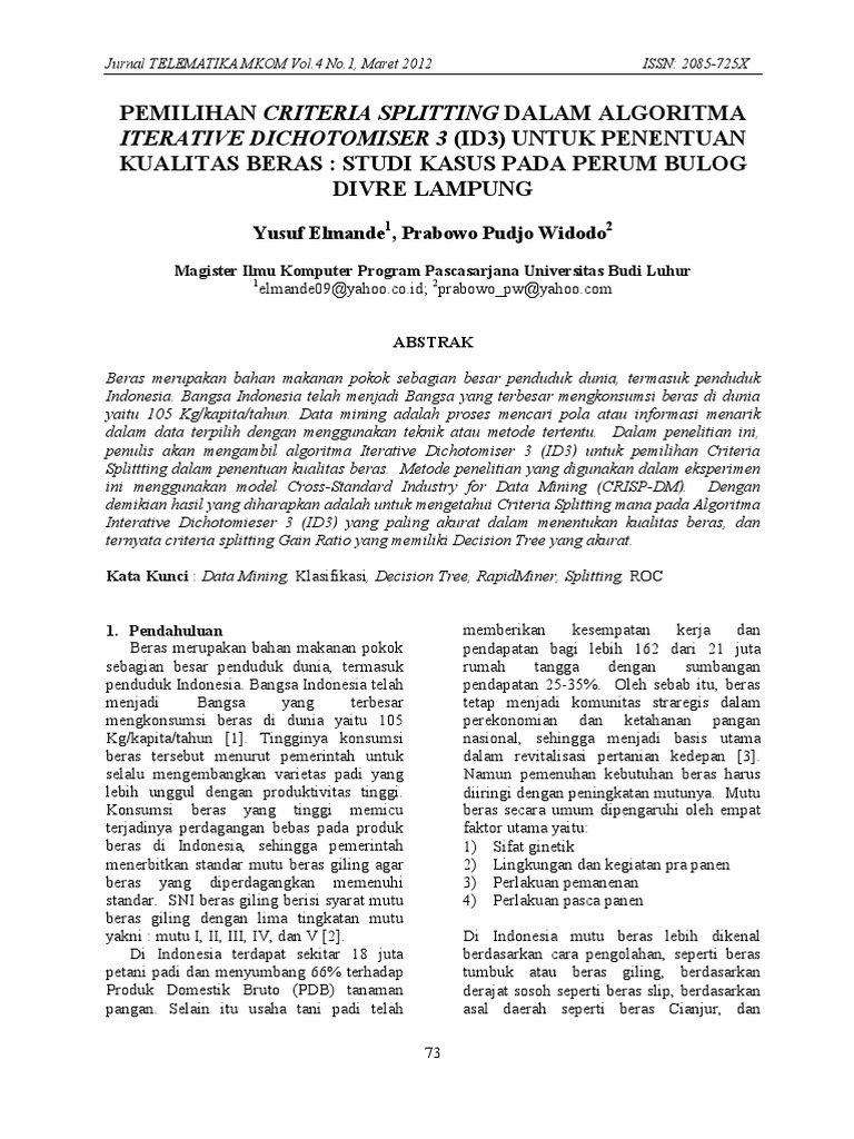 Pemilihan Criteria Splitting Dalam Algoritma Iterative Dichotomiser 3 ...