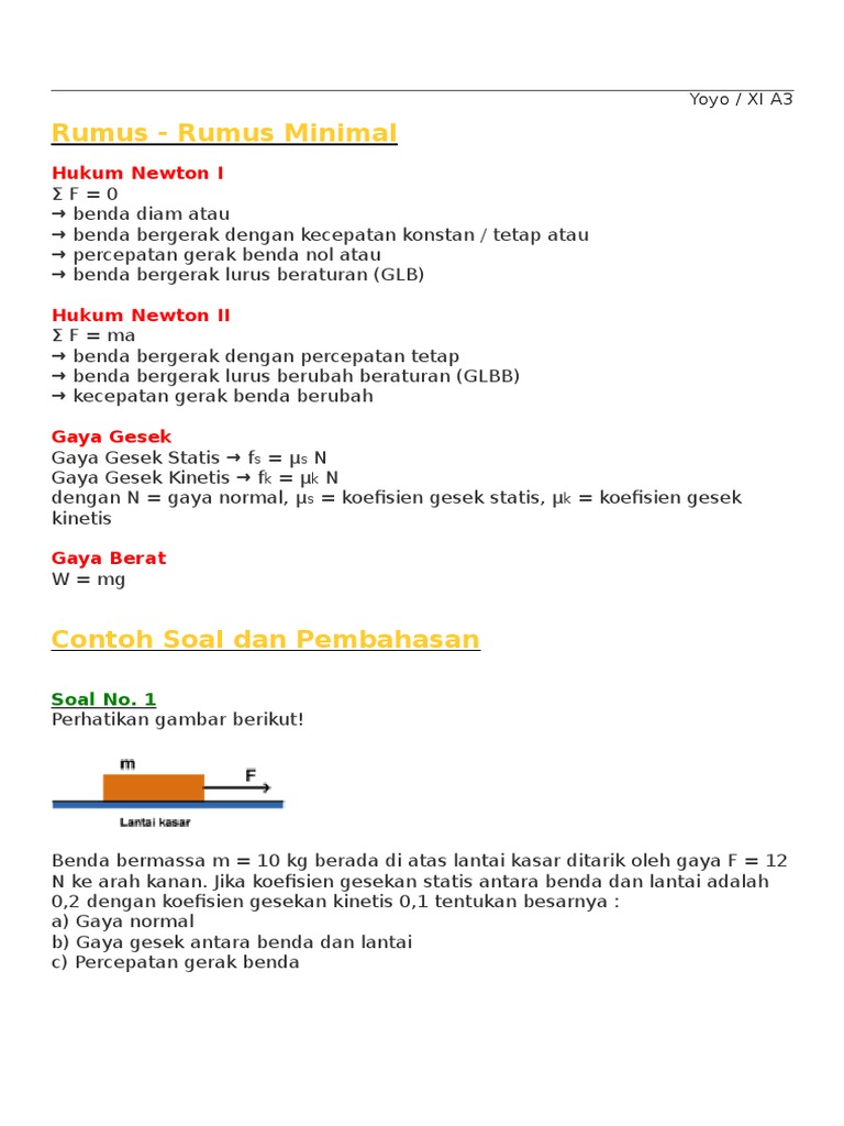 Rumus-Rumus Hukum Newton | PDF