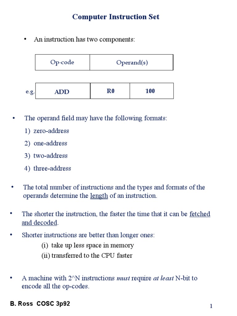 Computer Instruction Set: - An Instruction Has Two Components | PDF ...