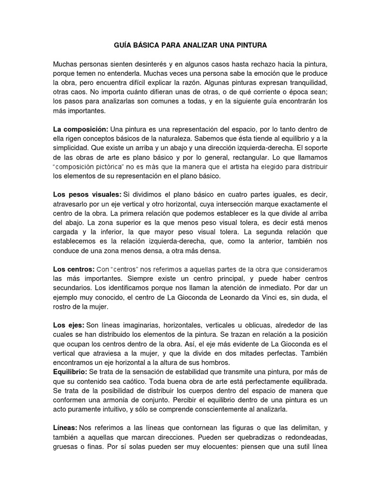 Guía básica para analizar una pintura | PDF | Composición (artes ...