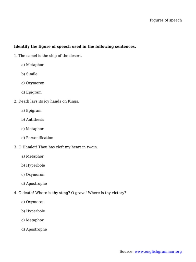 Figures of Speech Grade 5 | PDF