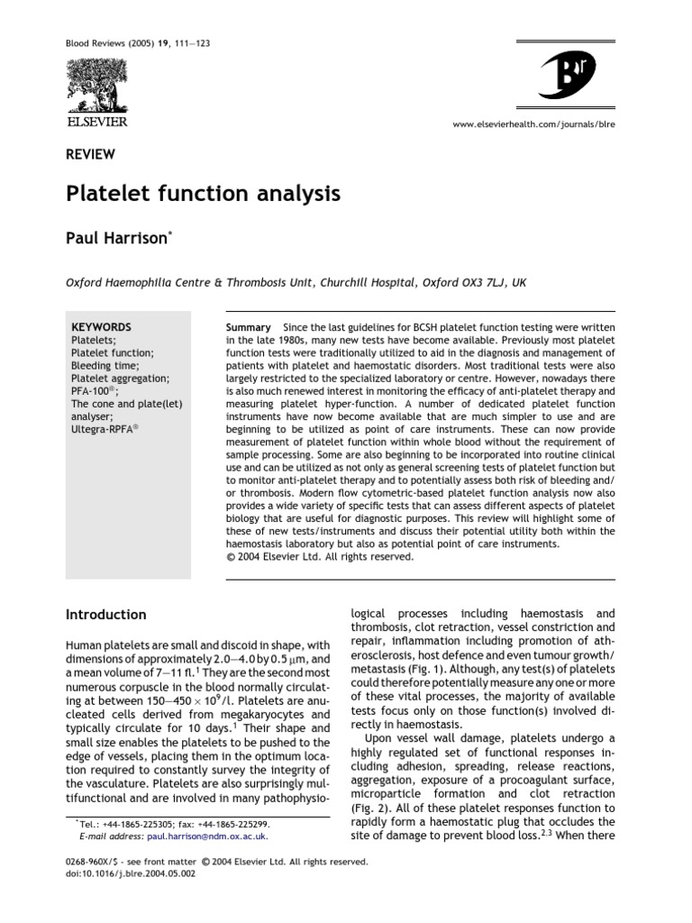 Platelet Function Analysis PDF | PDF | Platelet | Coagulation