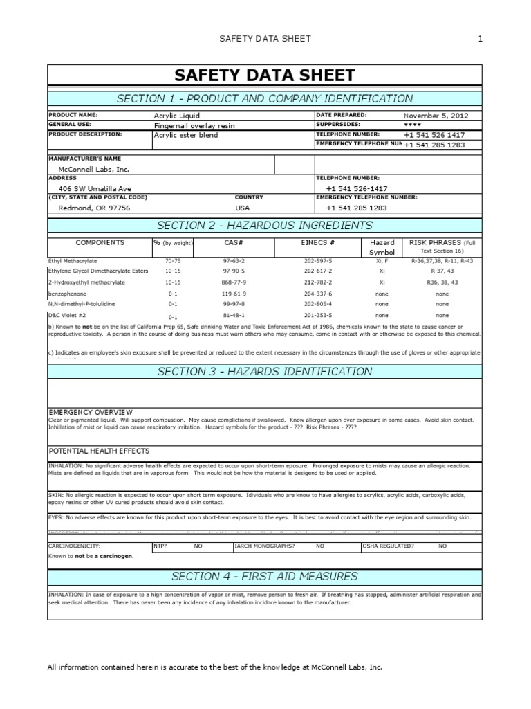 Safety Data Sheet: Section 1 - Product and Company Identification | PDF ...