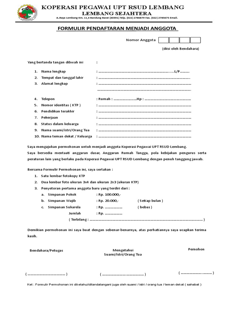 Formulir Anggota Koperasi | PDF