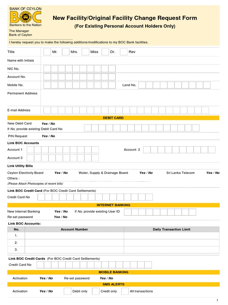 BOC E Facility Form Dec 15 v9 | PDF | Debit Card | Online Banking