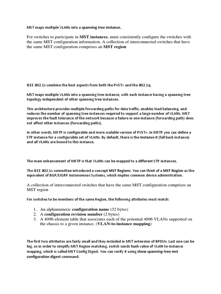 MST Maps Multiple VLANs Into A Spanning | PDF | Network Protocols | Computer Network