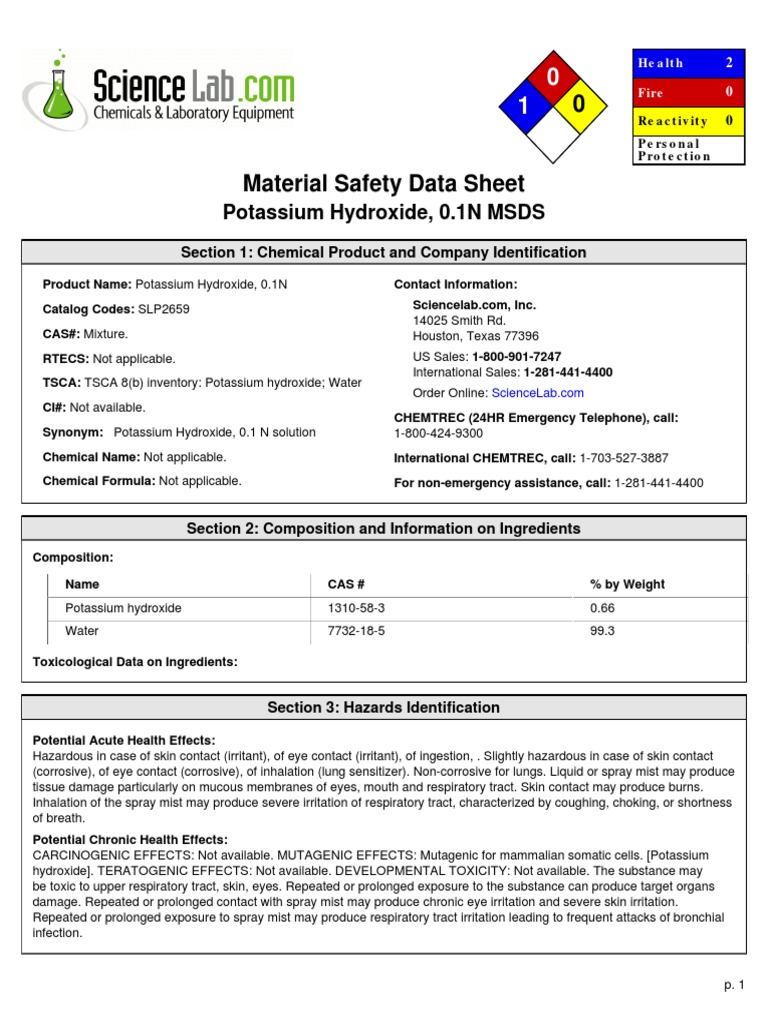 Potassium Hydroxide | PDF | Solubility | Water