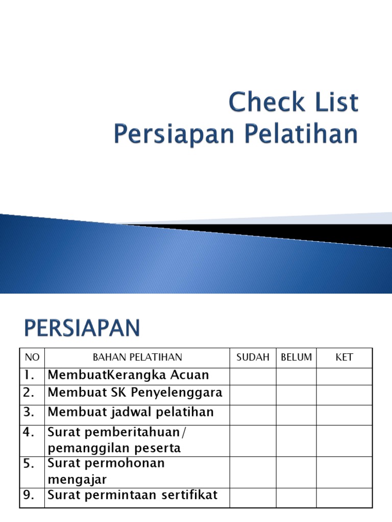 Check List Persiapan Pelatihan | PDF