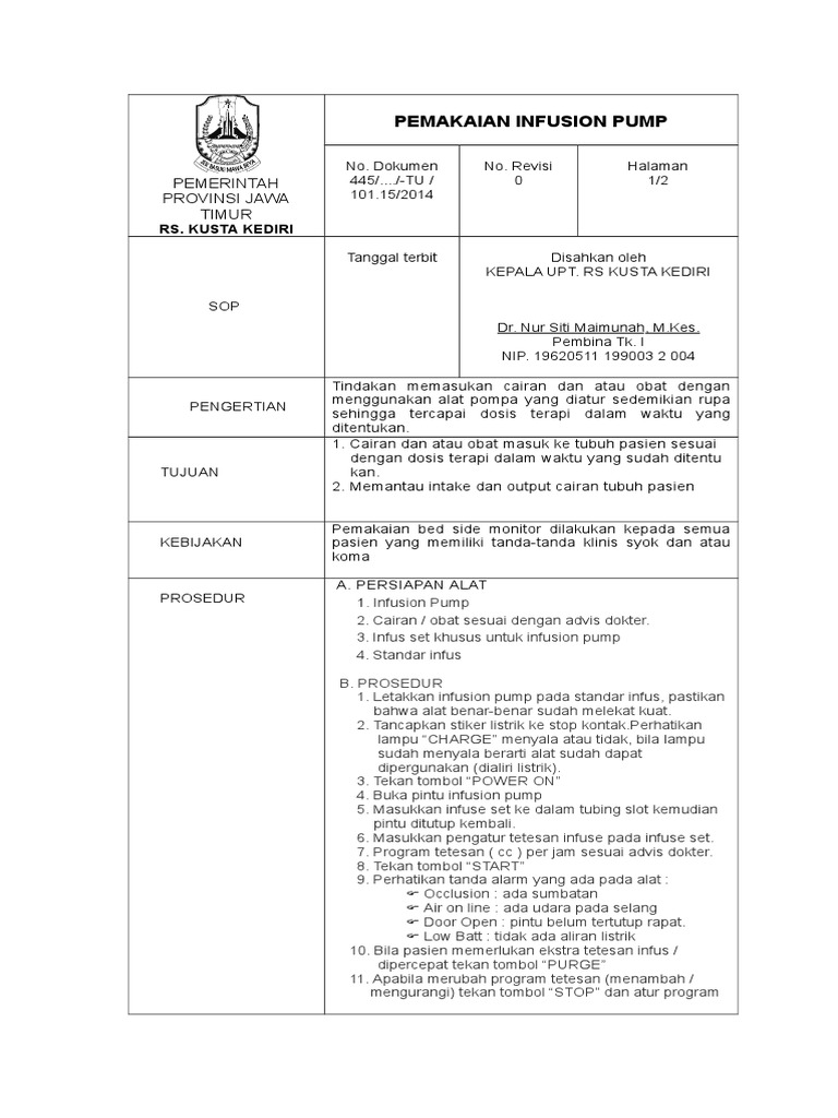 Sop Infusion Pump | PDF