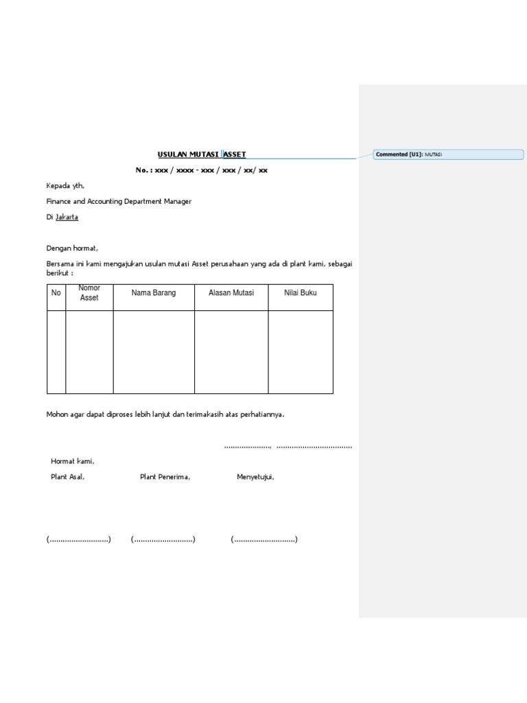 Form Mutasi Aset | PDF
