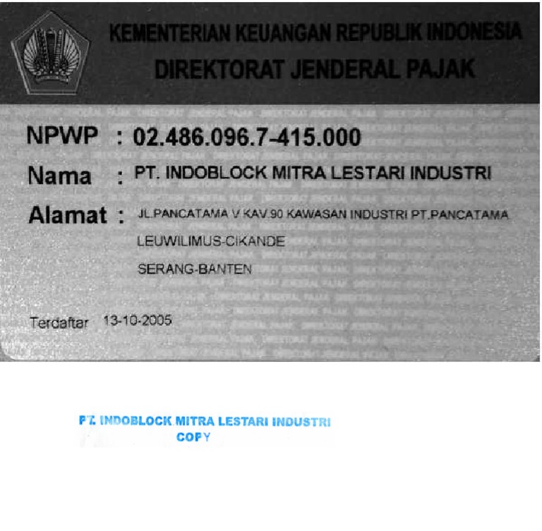 Sample NPWP Perusahaan | PDF