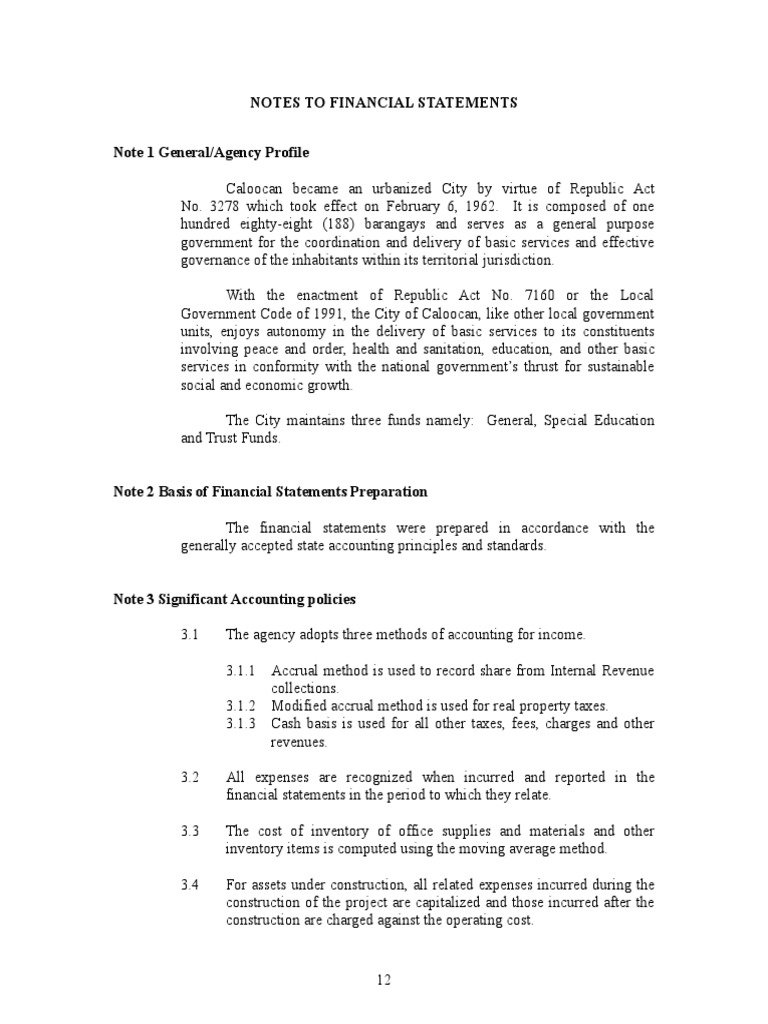 Notes To Financial Statements Note 1 General/Agency Profile | PDF ...