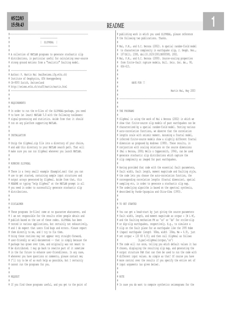 Readme PDF | PDF | Parameter (Computer Programming) | Earthquakes