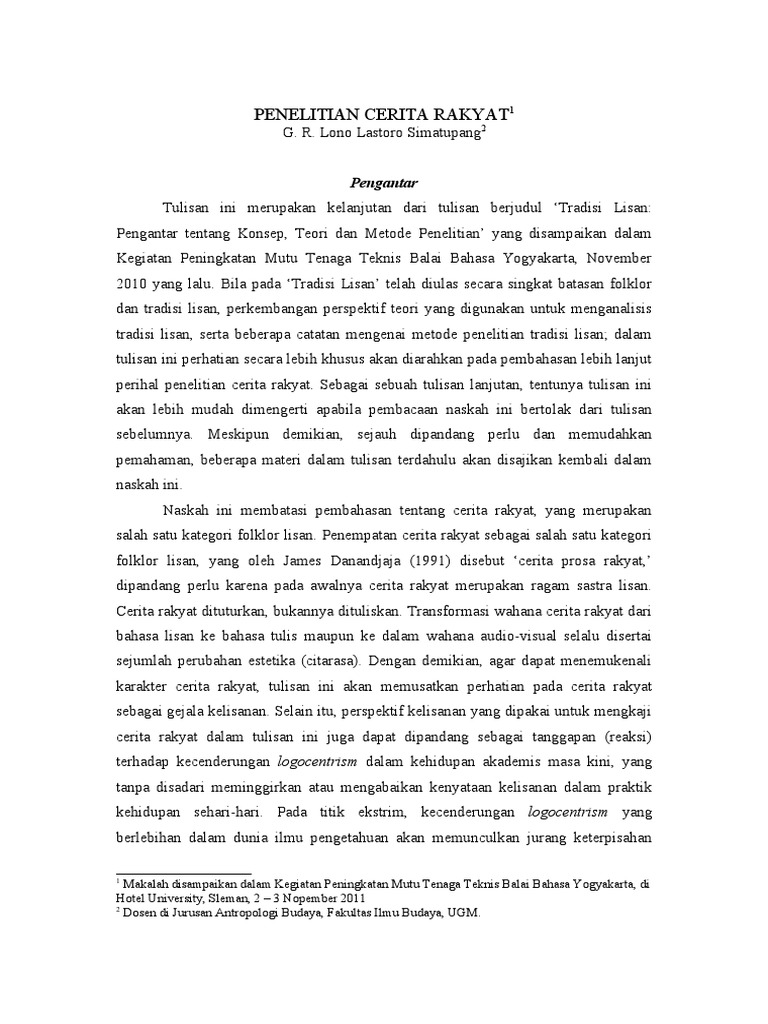 Penelitian Cerita Rakyat Lono Simatupang PDF | PDF | Ilmu Sosial | Seni ...