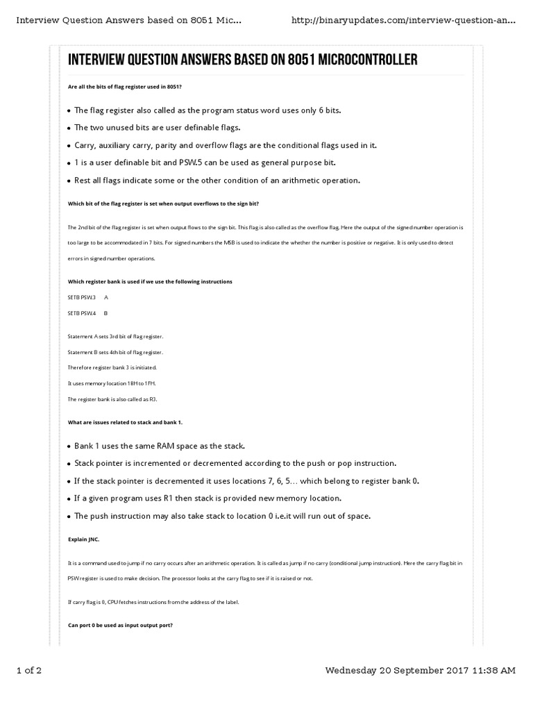 An Overview of 8051 Microcontroller Interview Questions and Answers Regarding Flag Register Bits ...