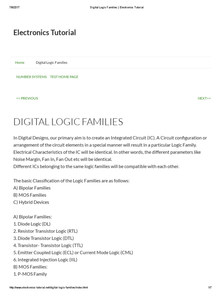Digital Logic Families - Electronics Tutorial | PDF | Integrated ...