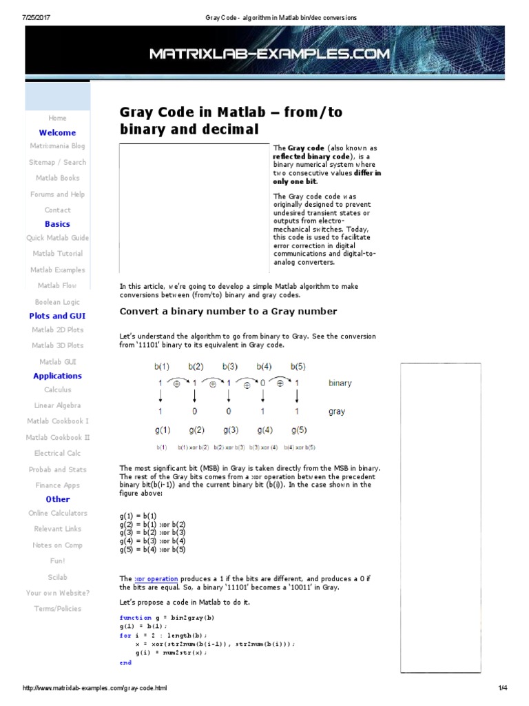 Gray Code - Algorithm in Matlab Bin - Dec Conversions | PDF | Bit | Matlab