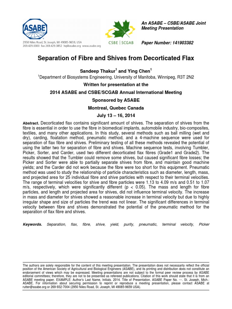 Separation of Fibre and Shives From Decorticated Flax | PDF | Mill ...
