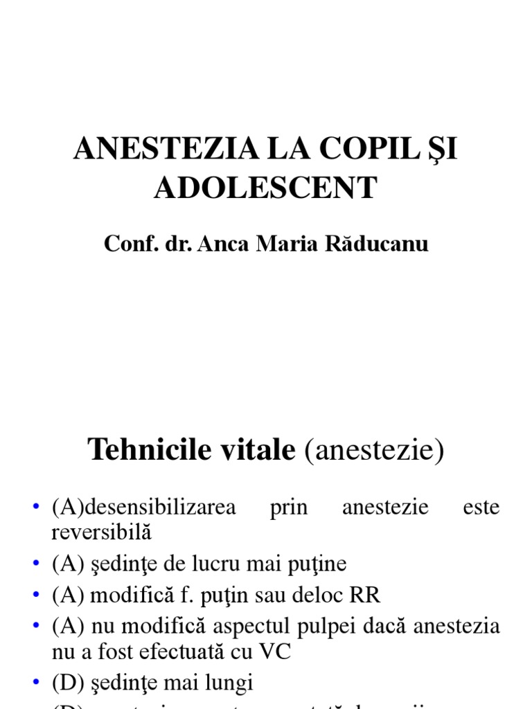 Anestezia La Copil Şi Adolescent | PDF