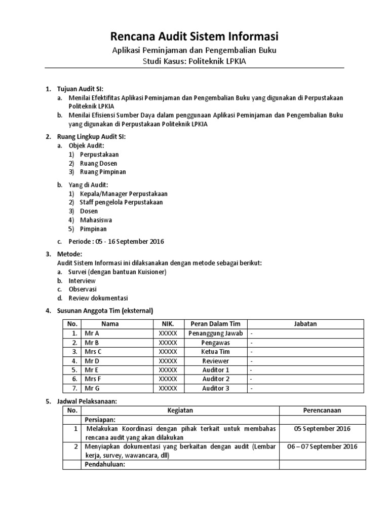 Contoh Audit Plan | PDF
