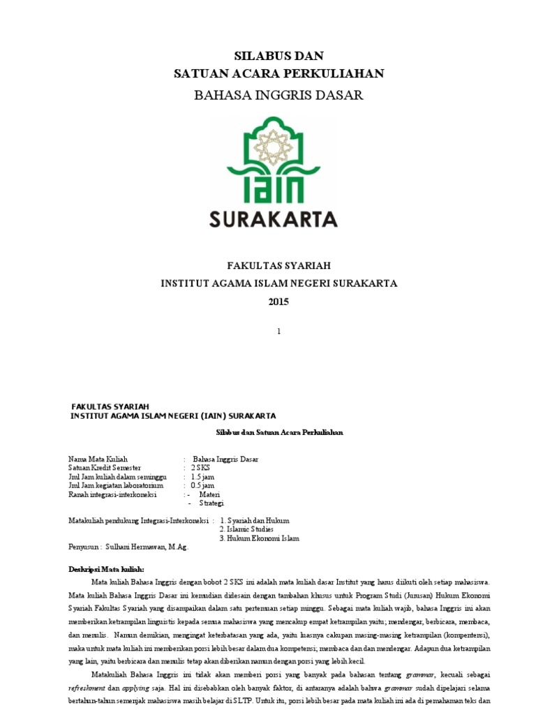 Sap Silabus Bhs Inggris Dasar Hes1 | PDF