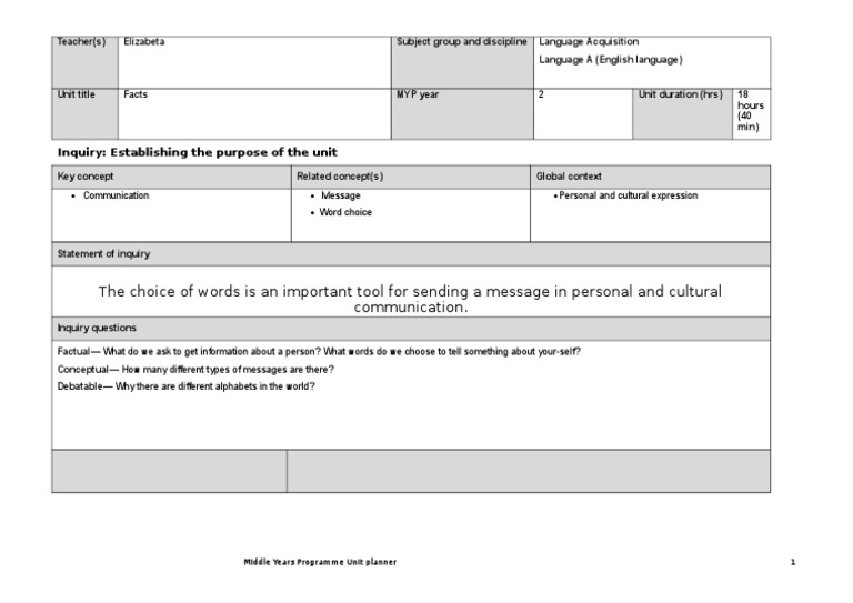 MYP Unit Planner 1 English-language-Beti | PDF