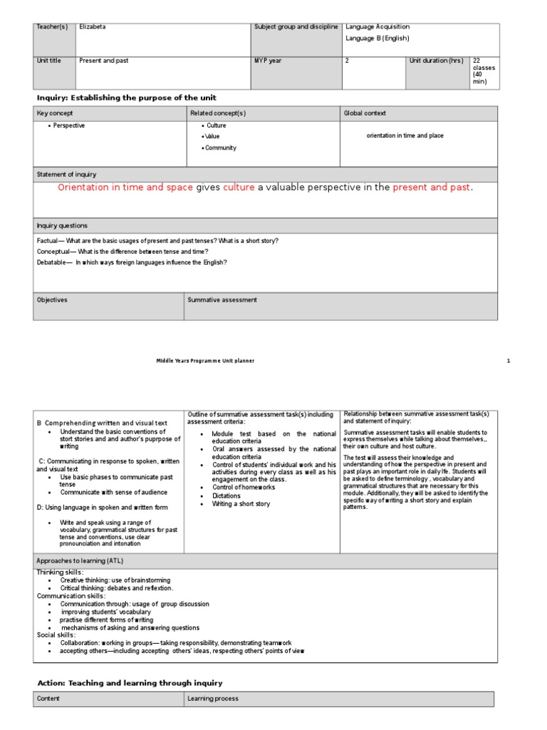 MYP Unit Planner 2 English-Language | PDF | Educational Assessment ...
