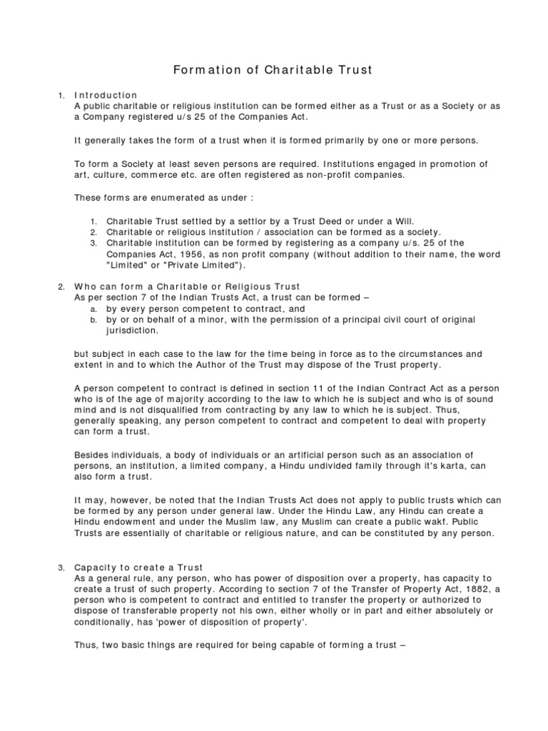Formation of Charitable Trust | PDF | Trust Law | Trustee