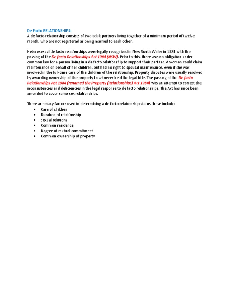 Understanding De Facto Relationships in NSW | PDF | Law