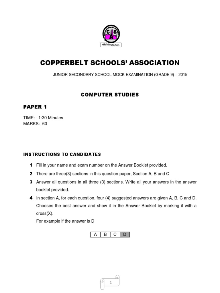 GRADE 9 COMPUTER STUDIES Answers.docx | Test (Assessment) | Schools