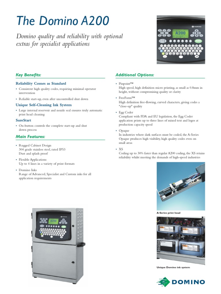 The Domino A200 Industrial Printers Inkjet Laser | PDF | Printer ...
