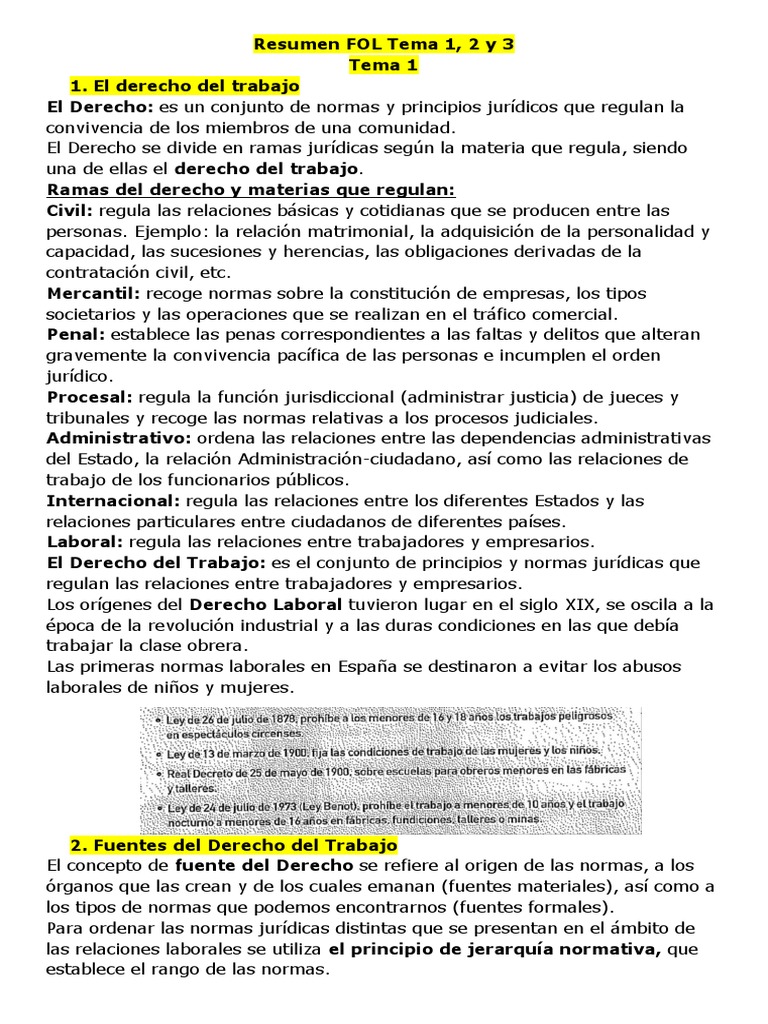 Resumen FOL Tema 1, 2 y 3 | PDF | Derecho laboral | Sindicato