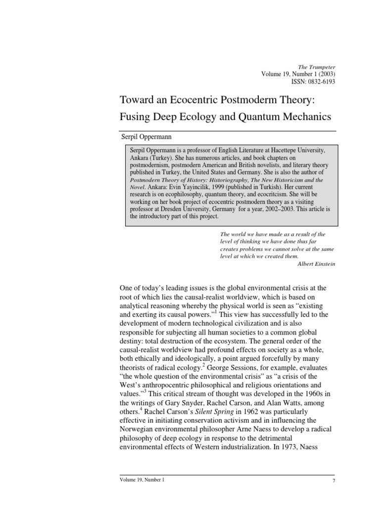 Serpil Oppermann - Toward An Ecocentric Postmoderm Theory Fusing Deep ...