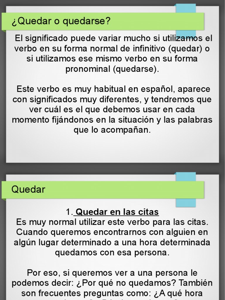 Significado de Quedar y Quedarse | PDF | Verbo | Palabra