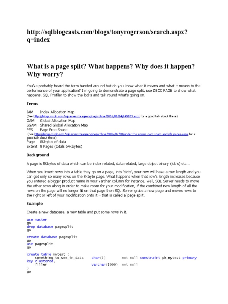 Understanding SQL Server Page Splits | PDF | Database Index | Microsoft Sql Server