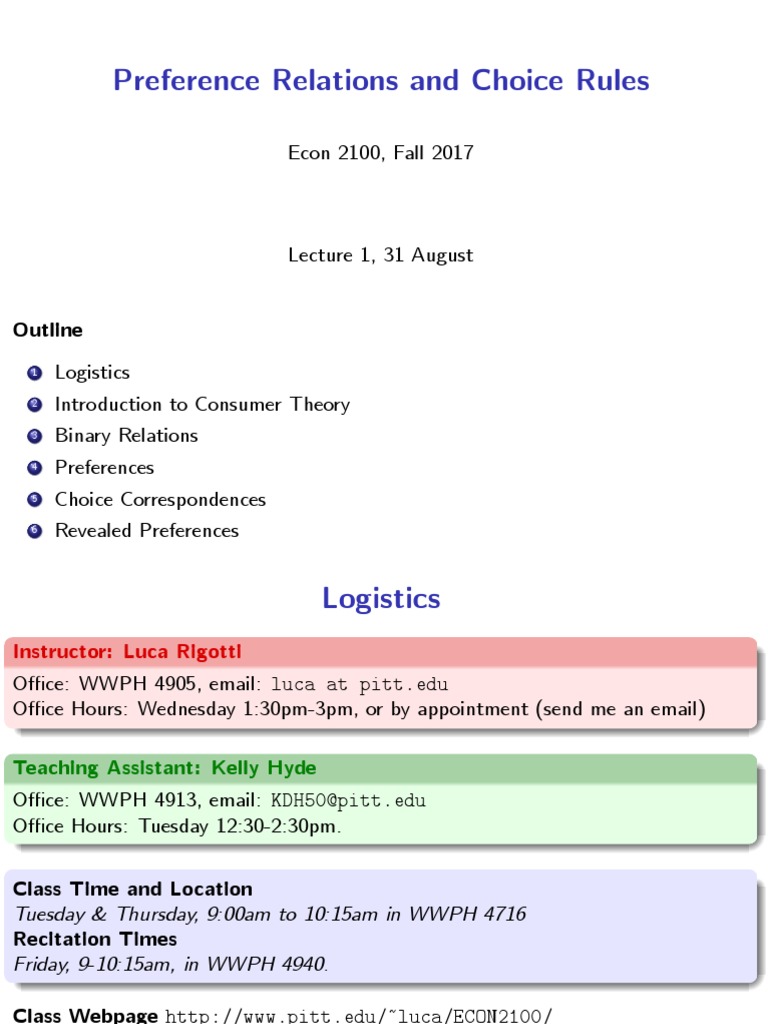 Lecture - 01 Preference Relations and Choice Rules | PDF | Utility | General Equilibrium Theory