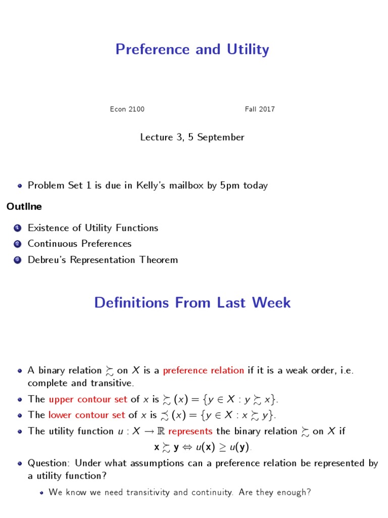 Lecture - 03 Preference and Utility | PDF | Monotonic Function | Utility