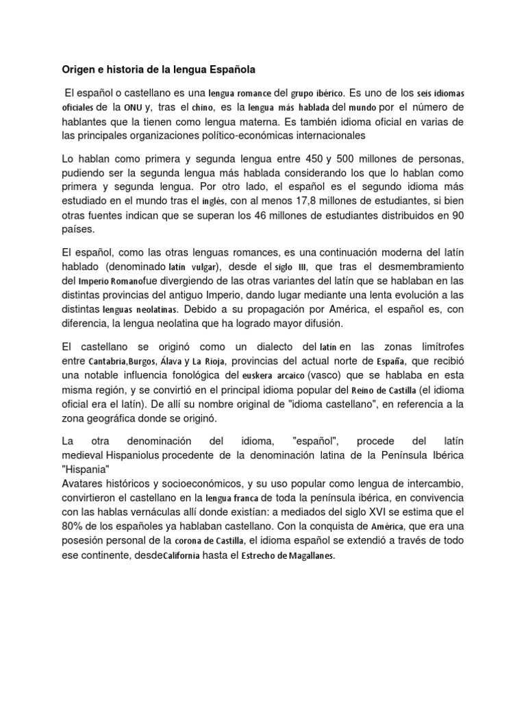 Origen e Historia de La Lengua Española | Lengua española | latín