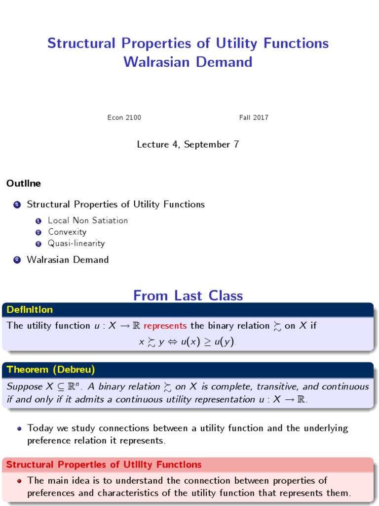 Lecture - 04 Structural Properties of Utility Functions | PDF | Utility ...