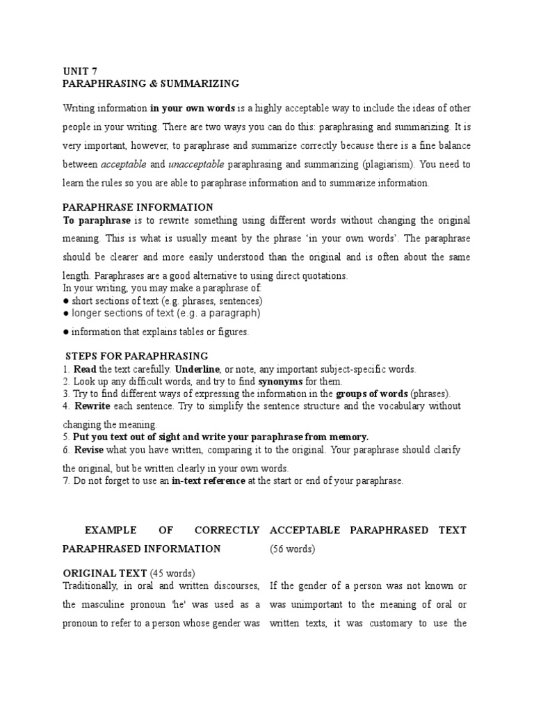 Paraphrasing and Summarizing Guide | PDF | Gender | Gender Studies