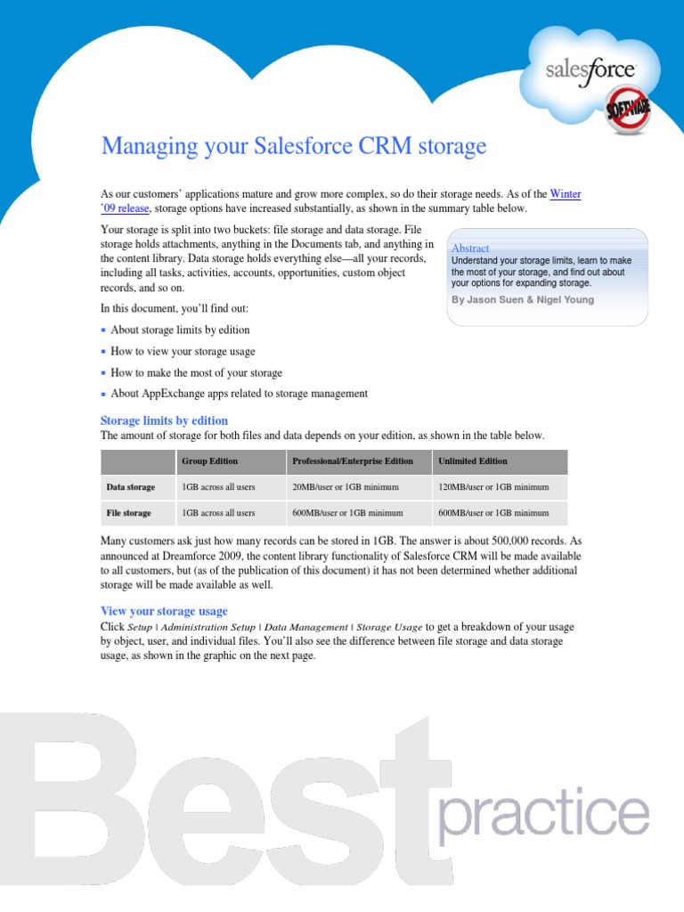 Managing Your Salesforce Crm Storage Pdf Salesforcecom Computer Data Storage