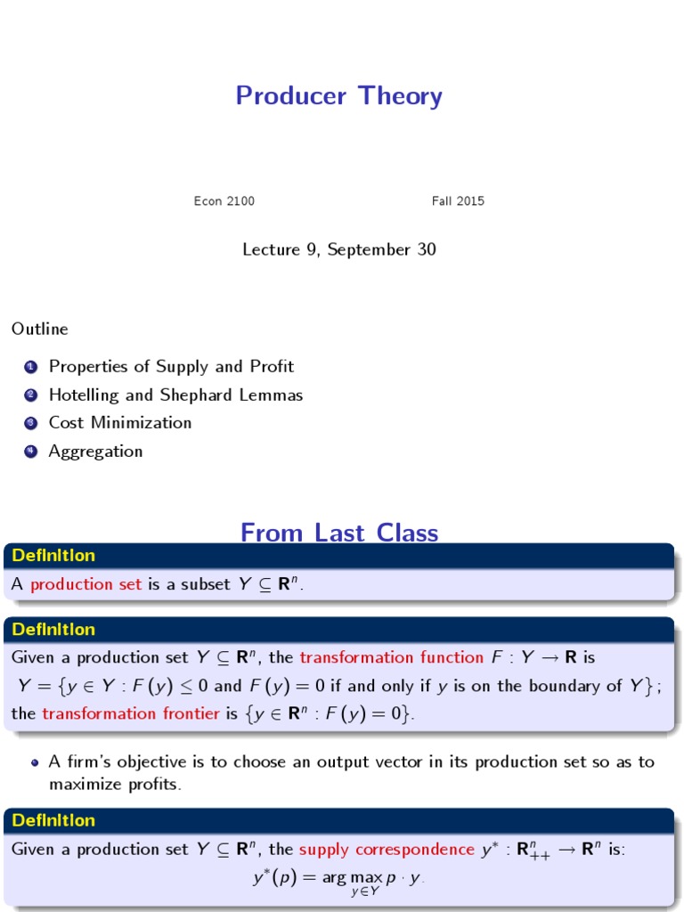 Lecture - 09 Producer Theory | PDF | Production Function | Welfare ...