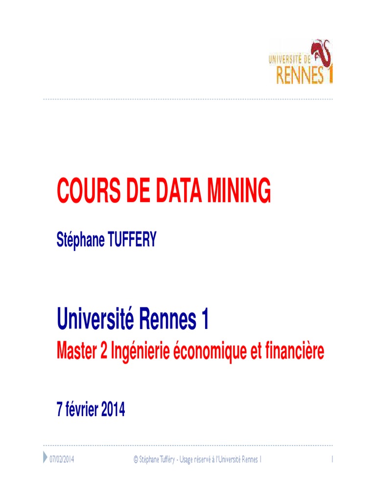 COURS DE DATA MINING Universite Rennes 1 PDF | PDF | Minage des données | Statistiques