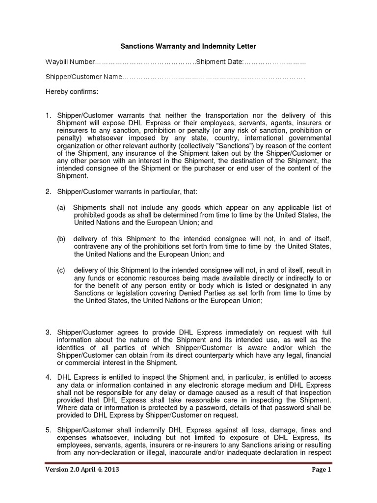 DHL Malleva Iran | PDF | Consignee | Indemnity
