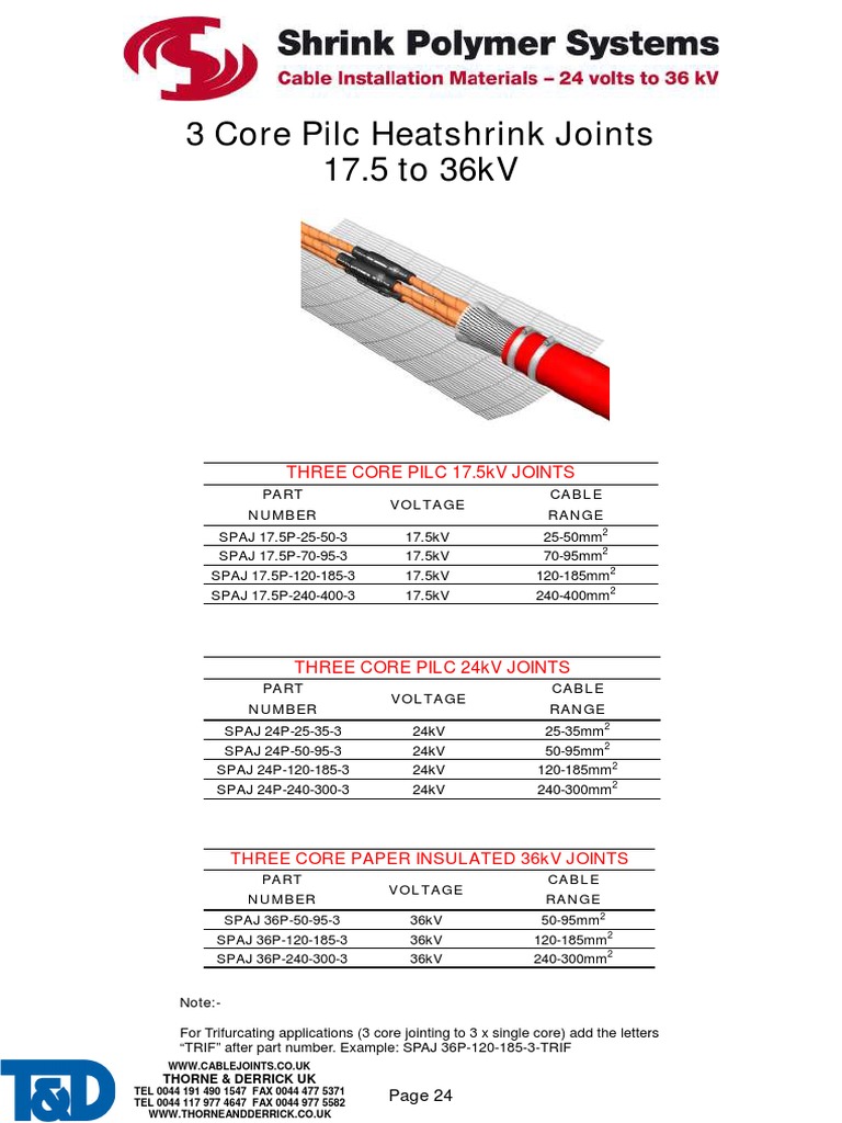 11kV 24kV 33kV 3 Core PILC Heat Shrink Cable Joint Kits PDF | PDF | Electrical Engineering ...