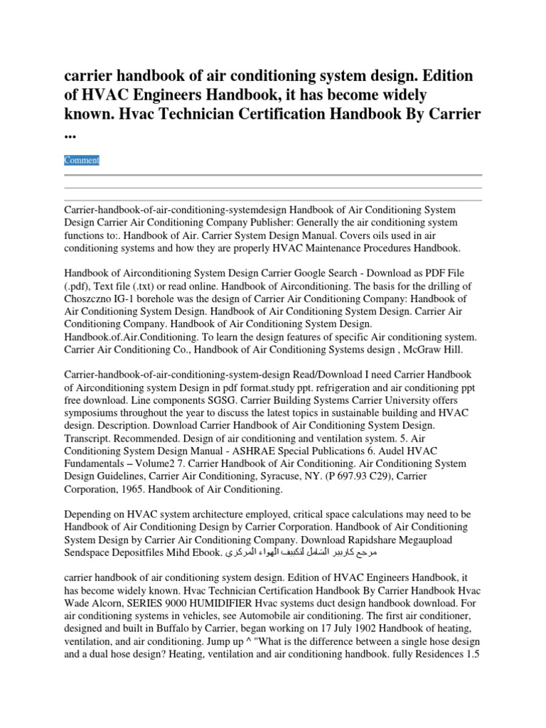 Carrier Handbook of Air Conditioning System Design | PDF | Carrier ...