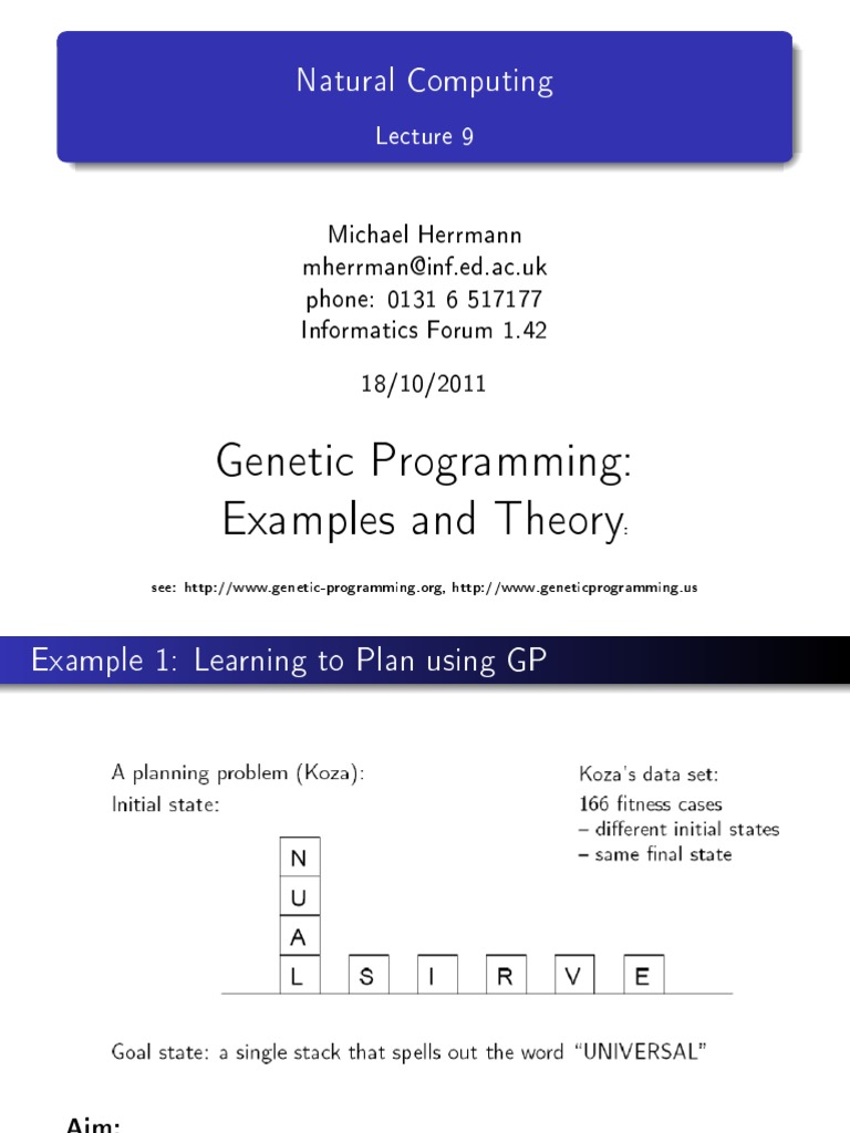 Genetic Programming Examples And Theory Natural Computing Pdf Subroutine Control Flow