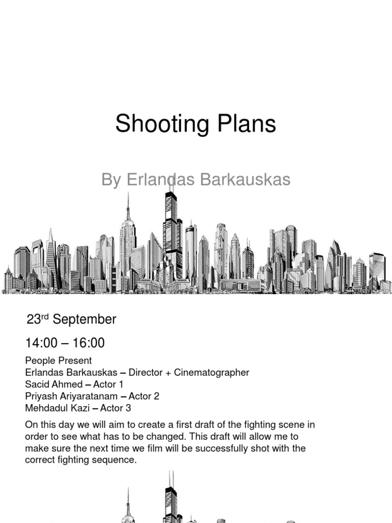 Shooting Plans: by Erlandas Barkauskas | PDF | Cinema | Leisure
