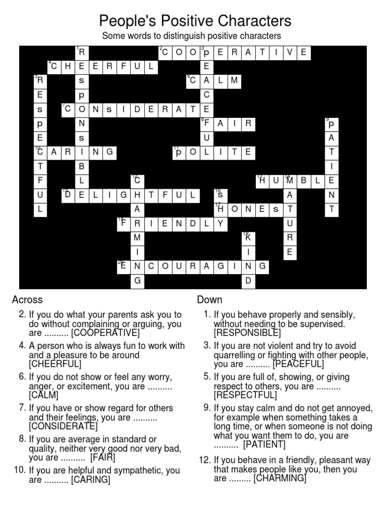 Peoples Positive Characters Key Crosswords 100844 | Download Free PDF ...