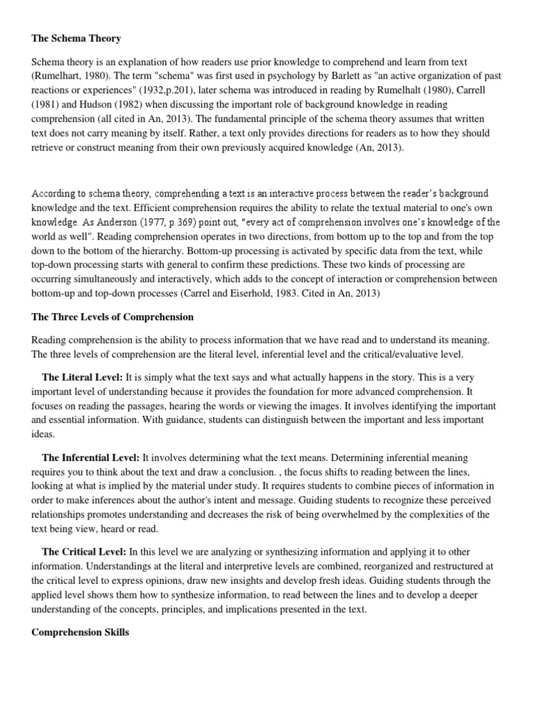 The Schema Theory | PDF | Learning To Read | Reading Comprehension